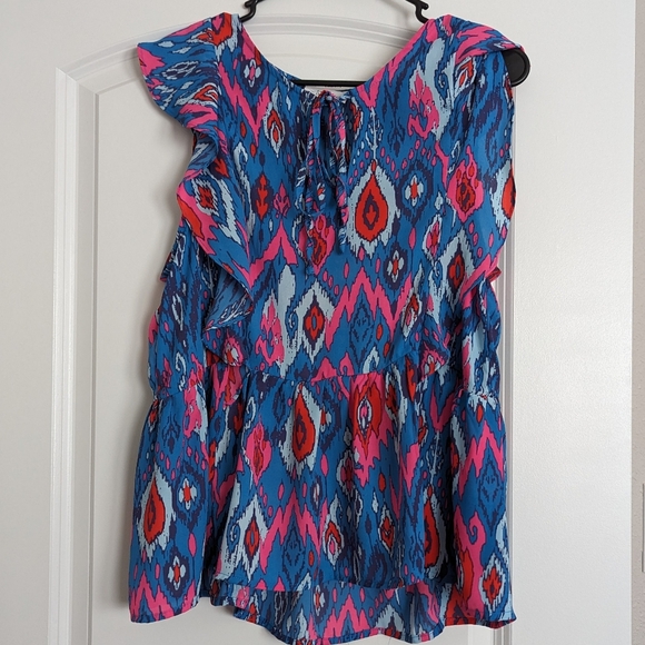 Emily Wonder | Tops | Emily Wonder Ikat Print Blouse With Ruffle ...